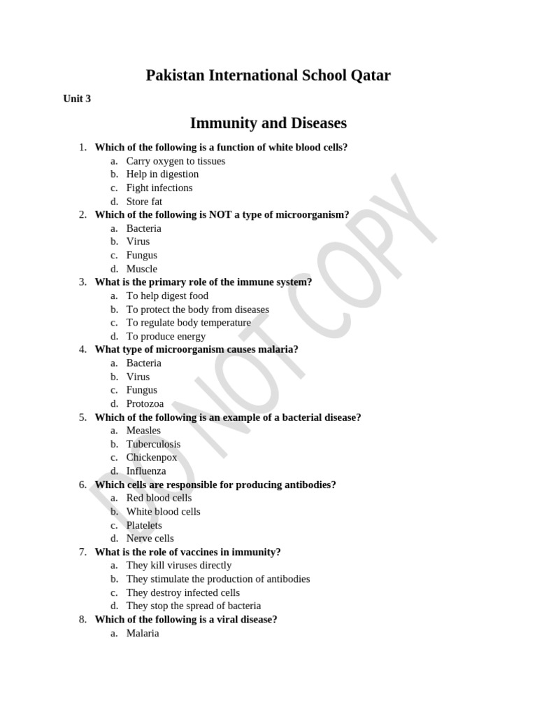 Immunity and Diseases Quiz | PDF | Immune System | Virus