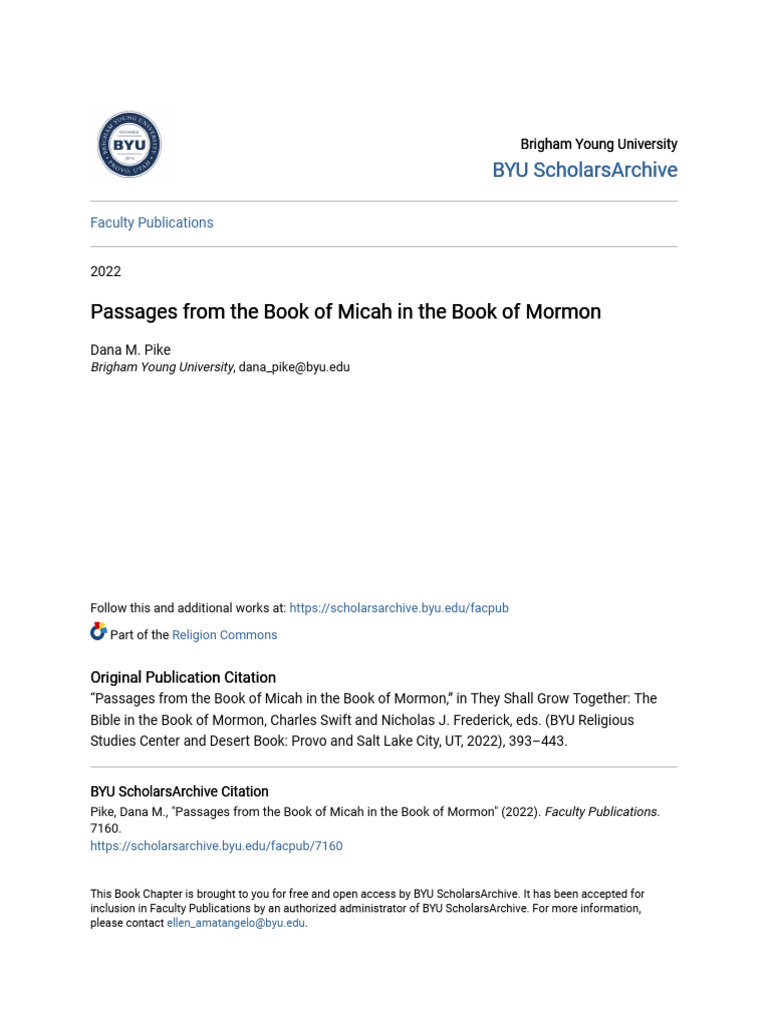 Passages From The Book of Micah in The Book of Mormon | PDF | Book Of ...