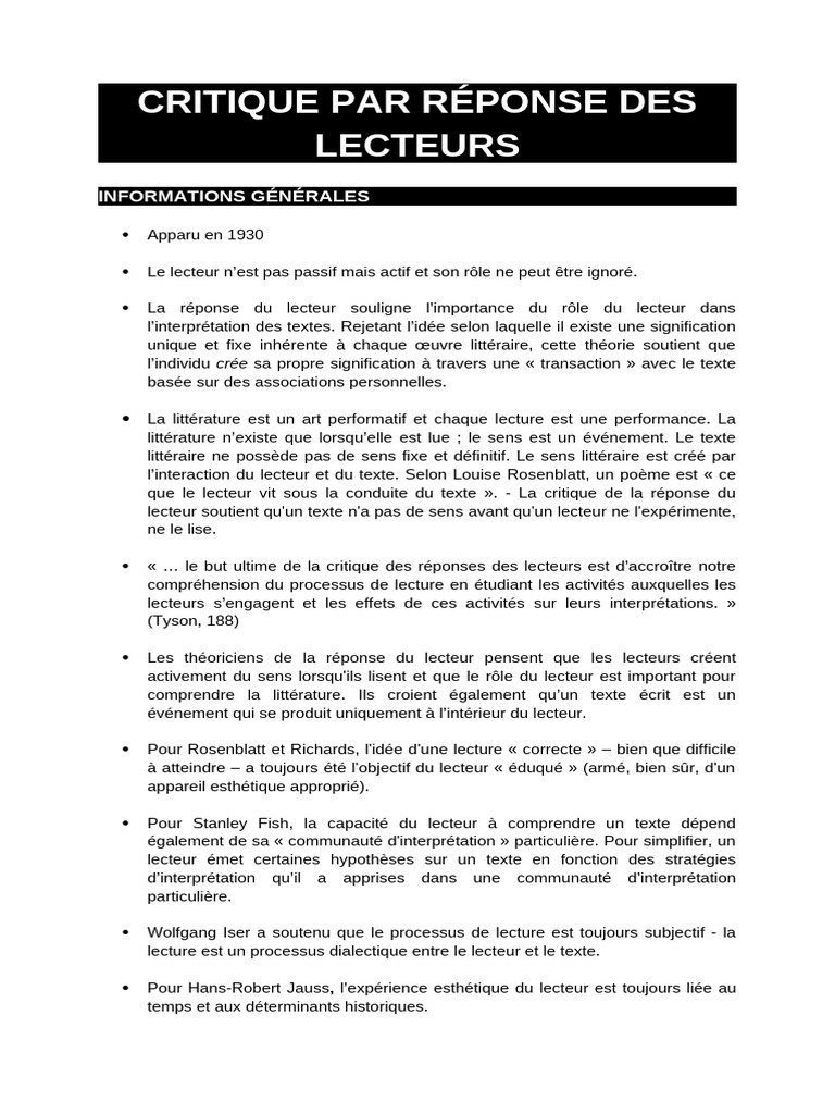 Critique de la réponse des lecteurs | PDF | Psychologie | Enseignement ...