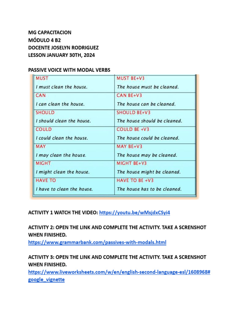 Passive Voice With Modals | PDF