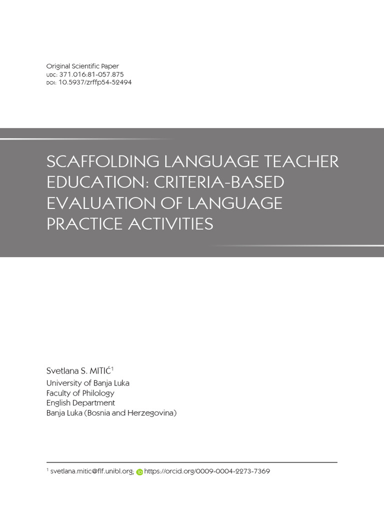 Svetlana S. MITIC, Scaffolding Language Teacher Education: Criteria-Based Evaluation of Language ...