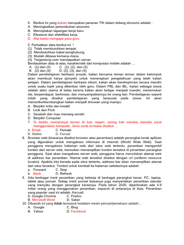 Berikut Ini Yang Bukan Merupakan Peranan TIK Dalam Bidang Ekonomi Adalah | PDF