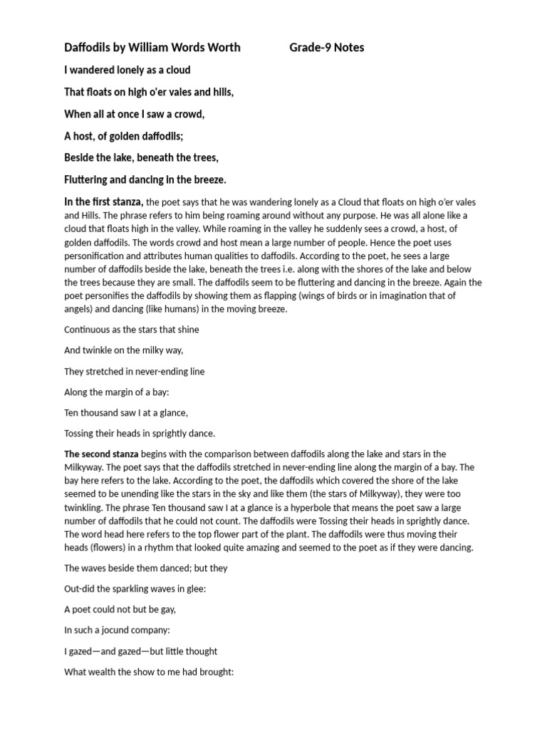 Daffodils by William Words WorthGrade-9 | PDF | Poetry