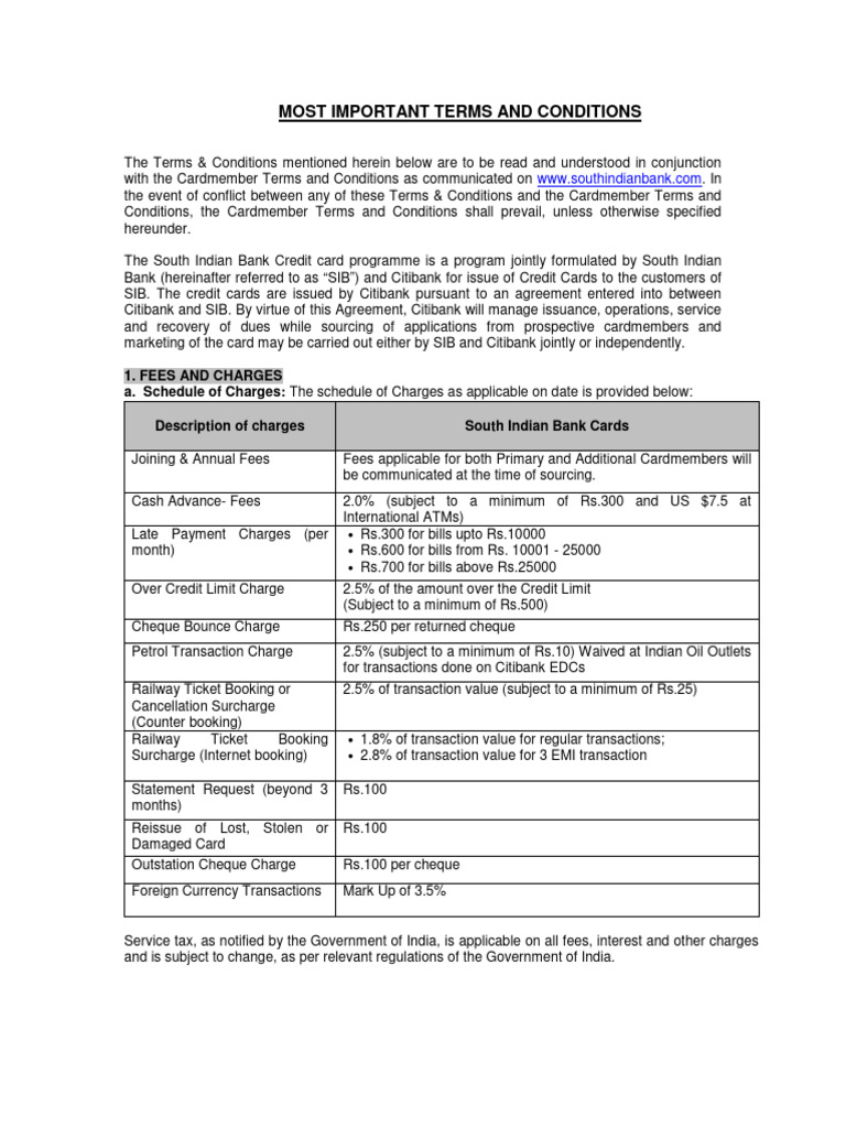Most Important Terms and Conditions | PDF | Credit Card | Banks
