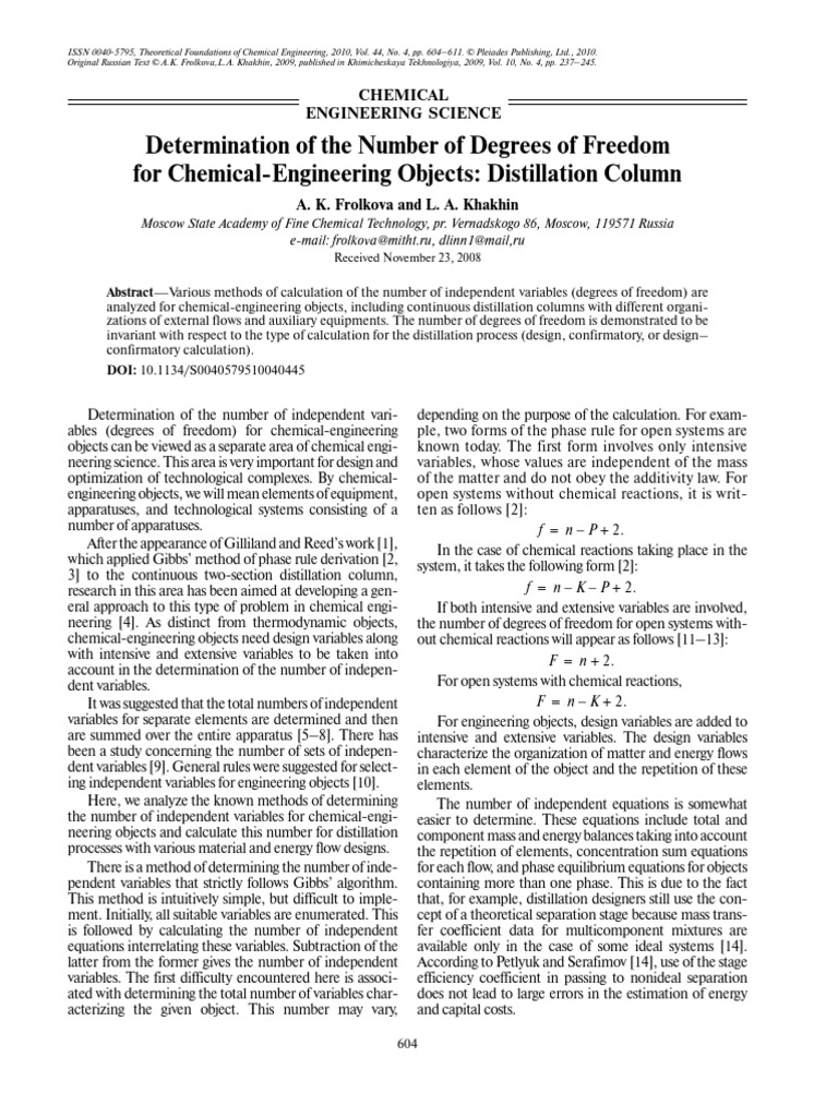 frolkova2010 | PDF | Distillation | Continuum Mechanics