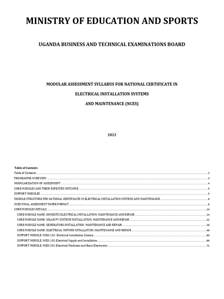 Modular Assessment Syllabus For National Certificate in Electrical Installation Systems and ...