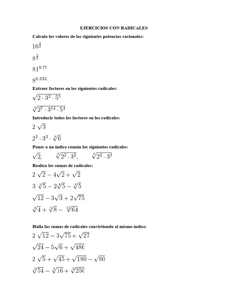 EJERCICIOS CON RADICALES | PDF