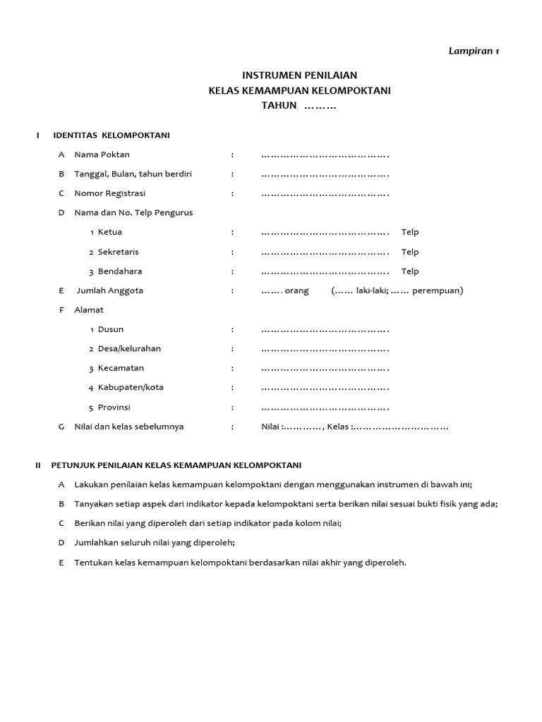 Lampiran Contoh Pedoman Penilaian Kelas Kemampuan Kelompok Tani 2018 | PDF