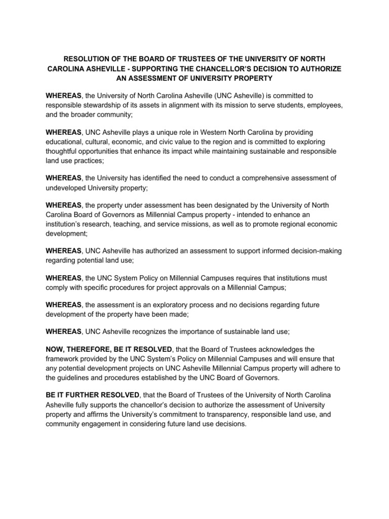 UNC Asheville Board of Trustees Resolution - January 27, 2025 | PDF
