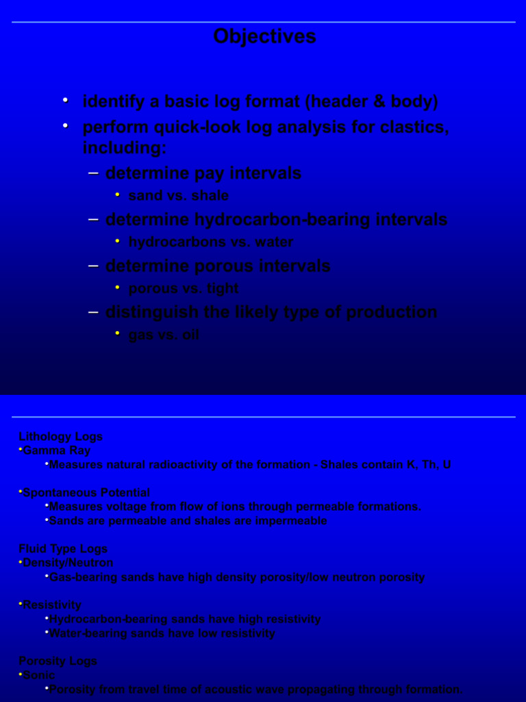 Quick-Look Log Analysis For Clastics | PDF | Porosity