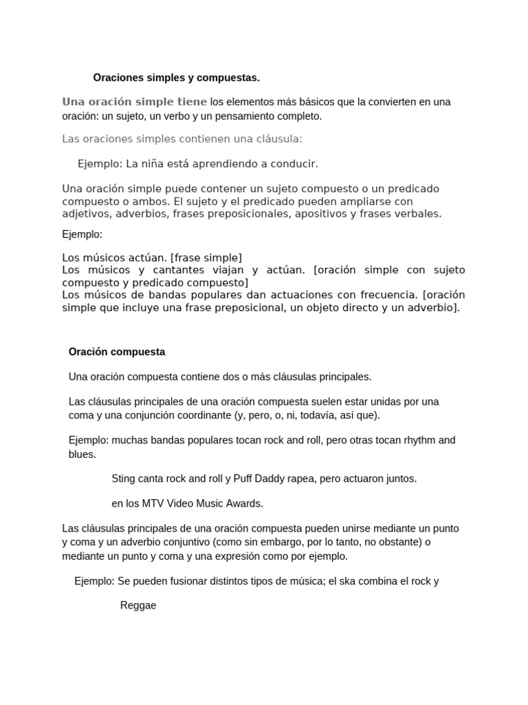Oraciones Simples y Compuestas | PDF | Oración (Lingüística) | Adverbio
