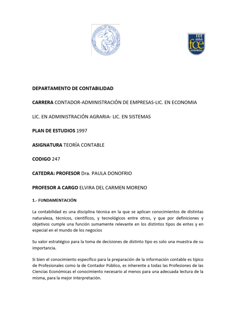 Teoría Contable: Plan de Estudios 1997 | PDF | Contabilidad | Plan de ...