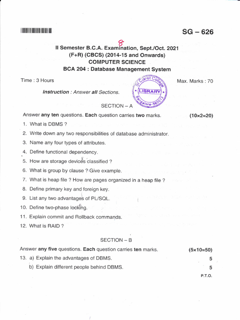 BCA Database Management System Exam Guide | PDF | Databases | Database ...