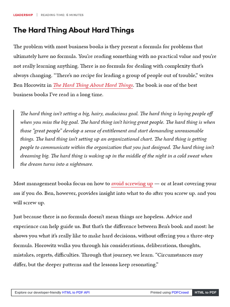 Fs Blog The Hard Thing About Hard Things | PDF | Knowledge | Experience