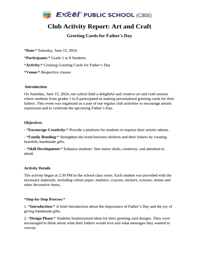 Club Activity Report 2024-25 Art&Craft | PDF | Creativity | Cognition