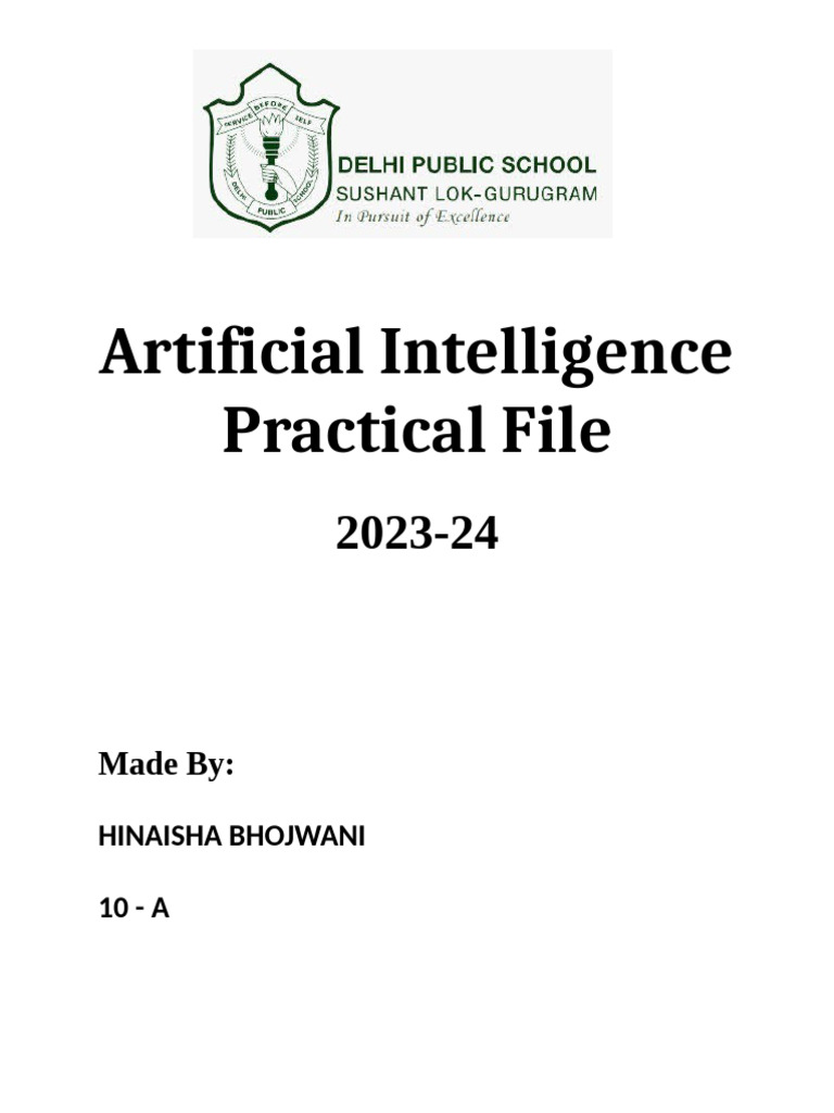 Artificial Intelligence Practical File Class X | PDF