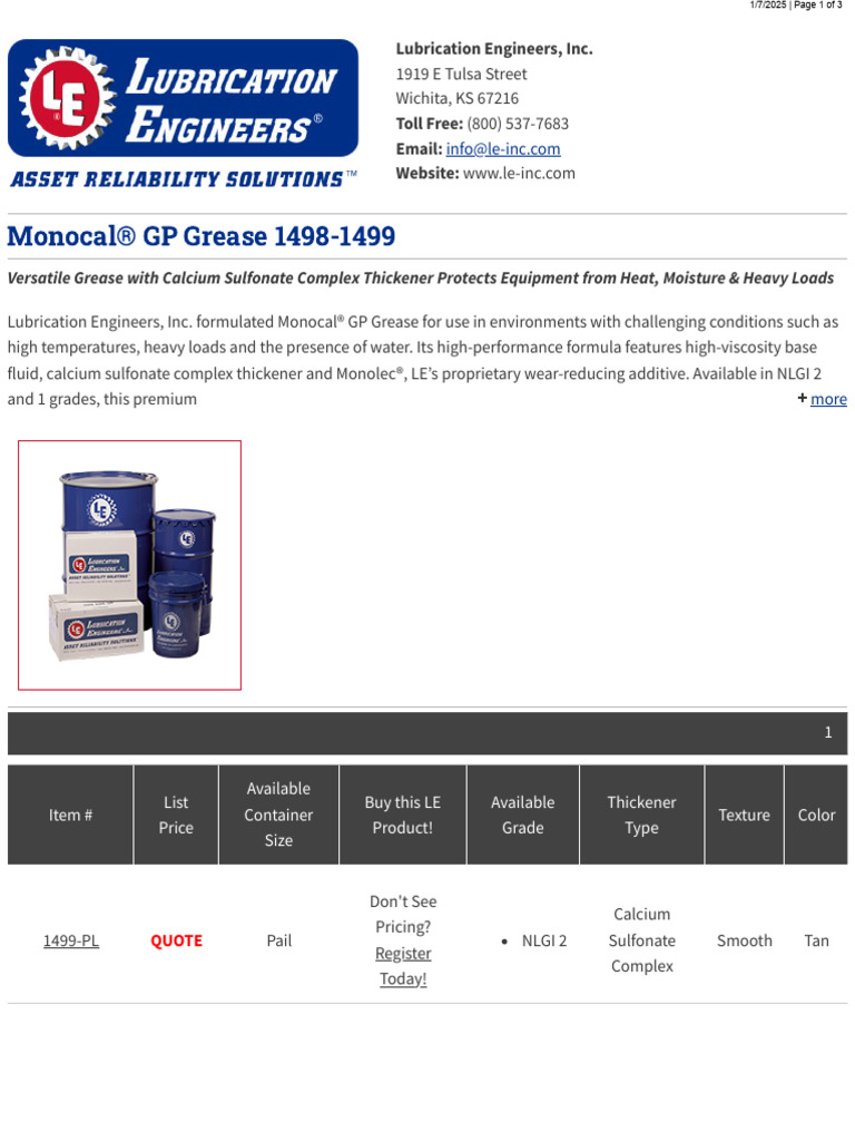 Monocal®GPGrease1498-1499 | PDF | Lubrication