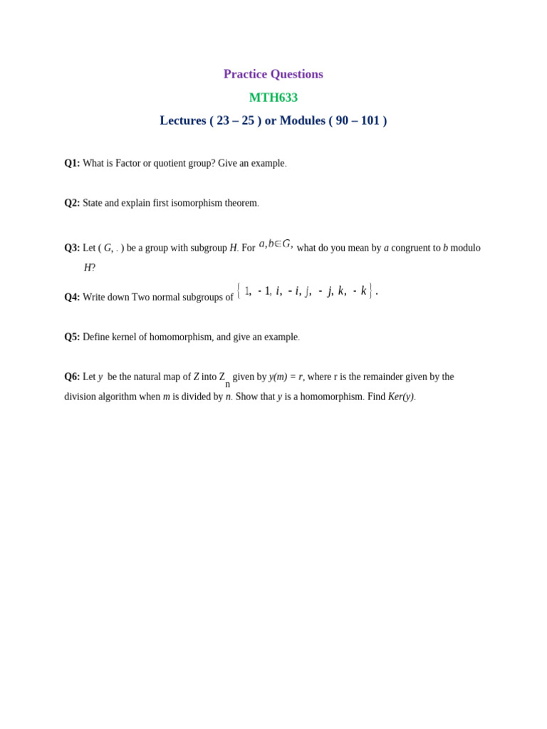 Practice Questions Lecture (23 - 25) Modules (90 - 101) | PDF