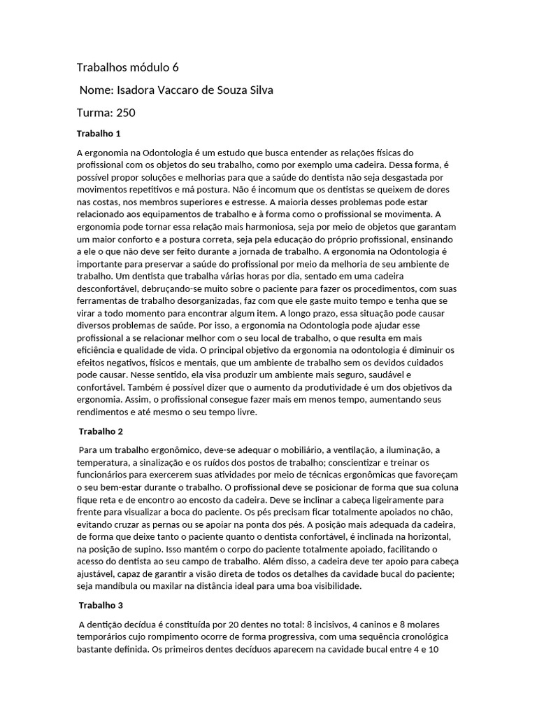 Trabalhos Módulo 6 Isadora | PDF | Dente humano | Boca