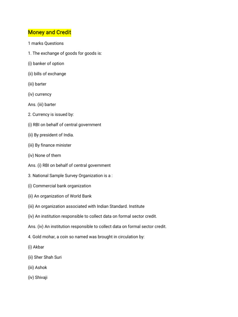 Understanding Money and Credit Concepts | PDF