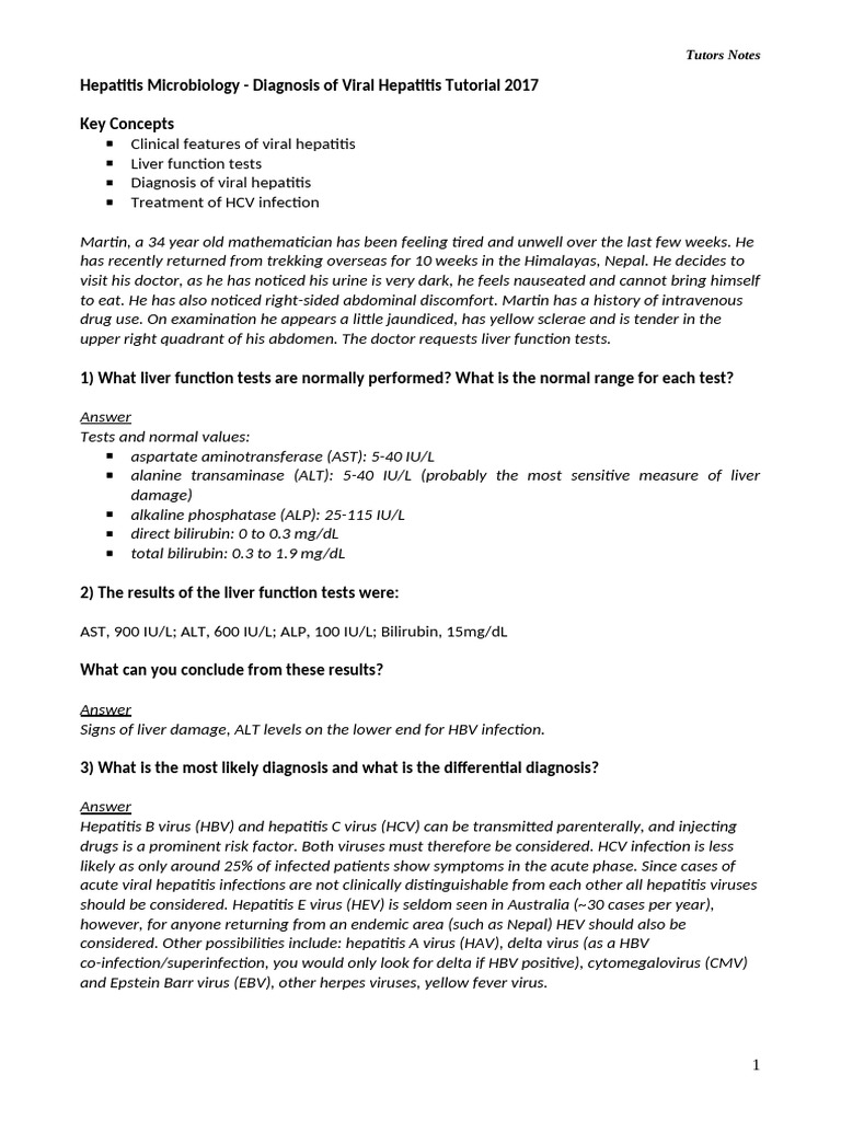 Hepatitis 2020 - Tutorial - Answers | PDF | Hepatitis B | Hepatitis C