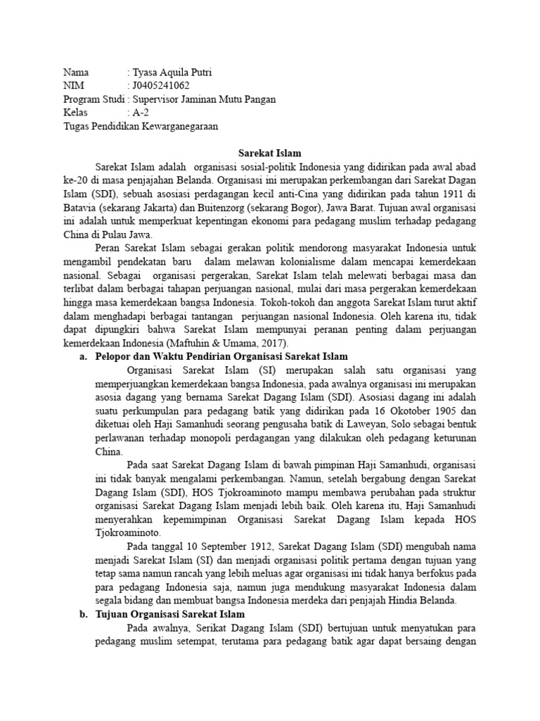 Sejarah dan Peran Sarekat Islam | PDF