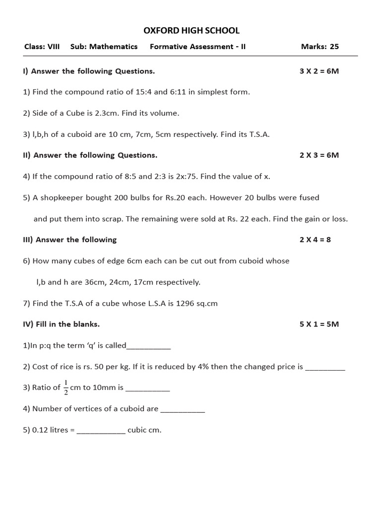 8th Class Mathematics | PDF