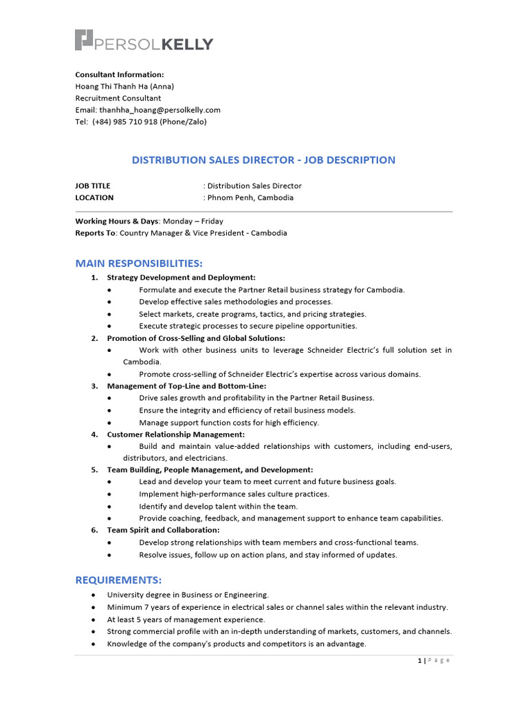 Distribution Sales Director Role | PDF | Sales | Retail