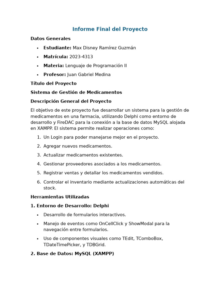 Informe Final Del Proyecto | PDF | Bases de datos | Mi sql