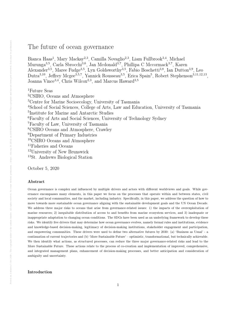 The Future of Ocean Governance | PDF | Governance | Sustainability