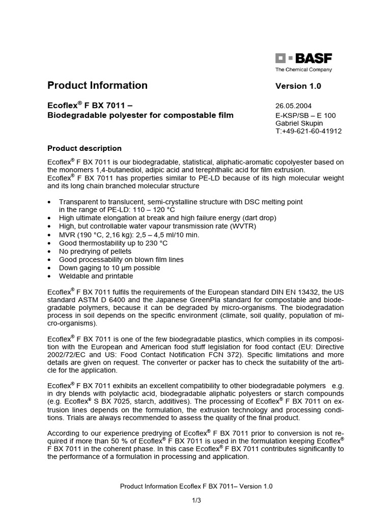 Ficha Tecnica Ecoflex F | PDF | Biodegradation | Materials