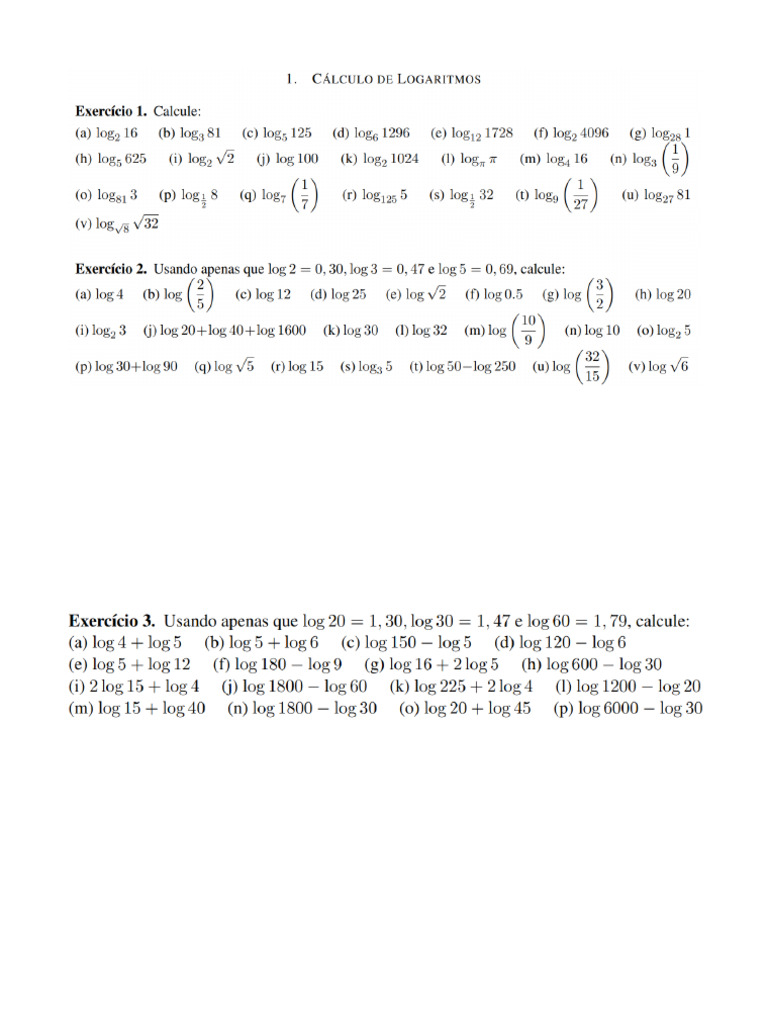 EXERCICIOS DE LOGARITIMO | PDF