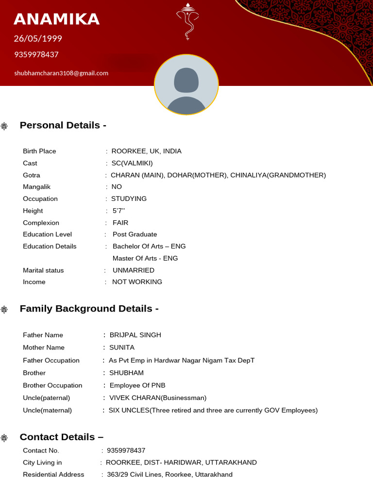 Hindu Marriage Biodata Format | PDF