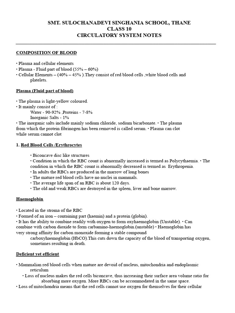 Circulatory System Notes | PDF | Heart Valve | Ventricle (Heart)