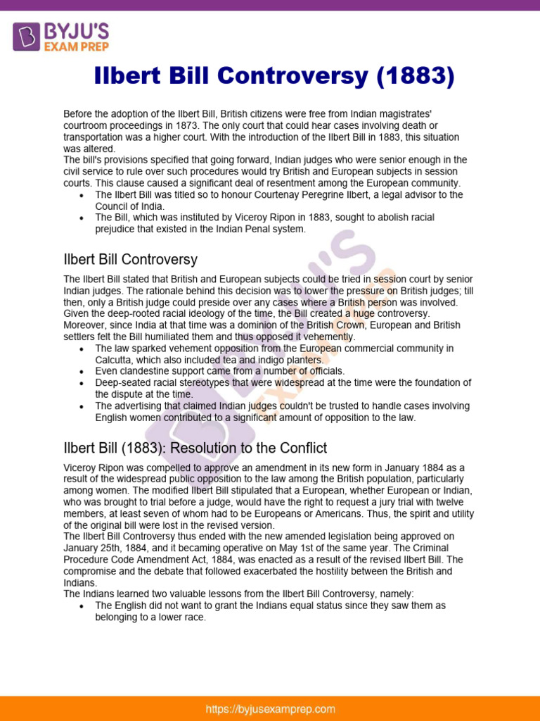 Ilbert Bill Controversy Overview (1883) | PDF | British Raj | Government