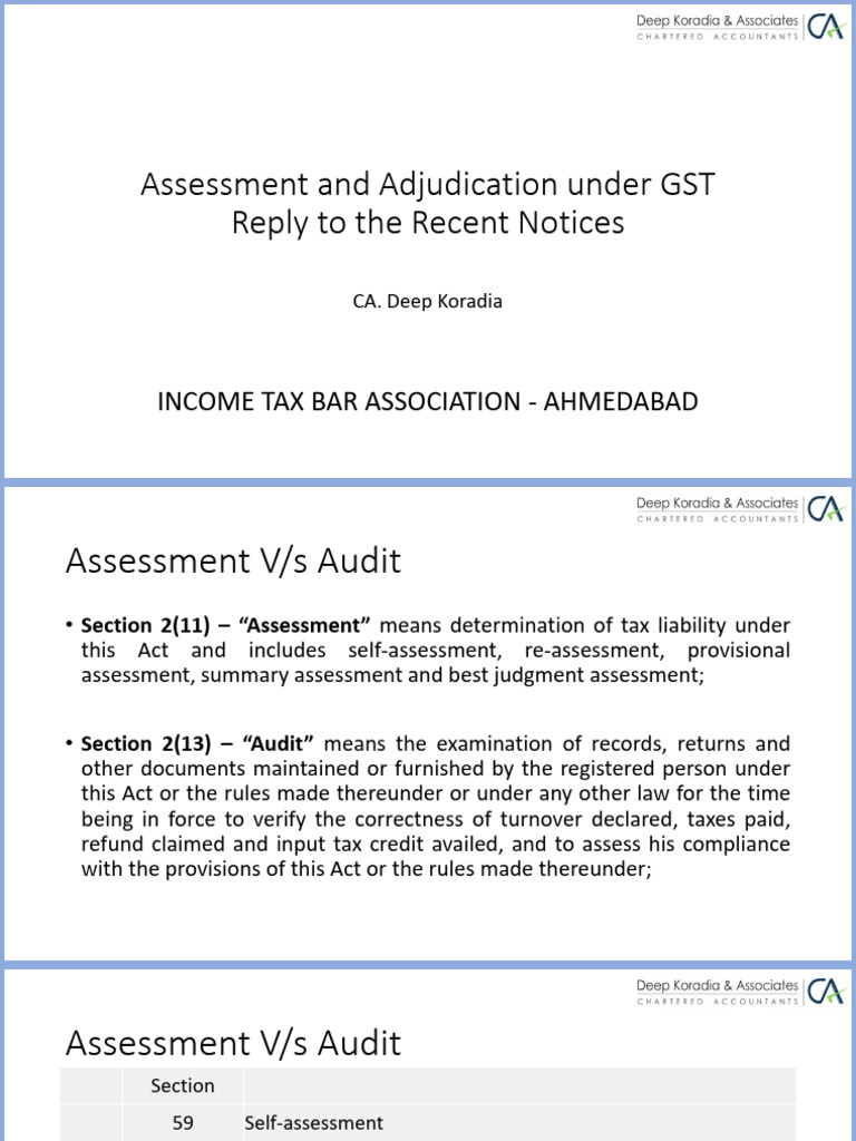 Assessment & Adjudication ITBA - CA. Deep Koradia | PDF | Audit | Judgment (Law)
