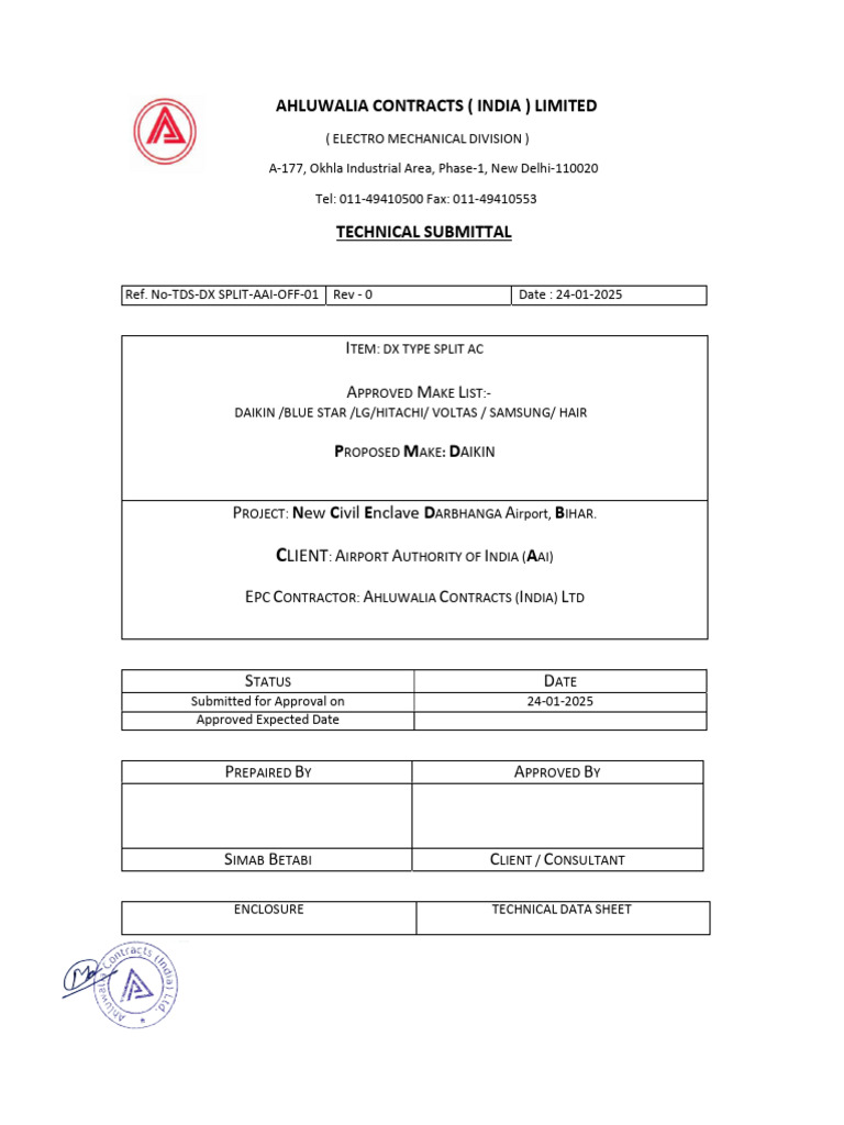 Technical Submittal for DX Split AC | PDF | Air Conditioning ...