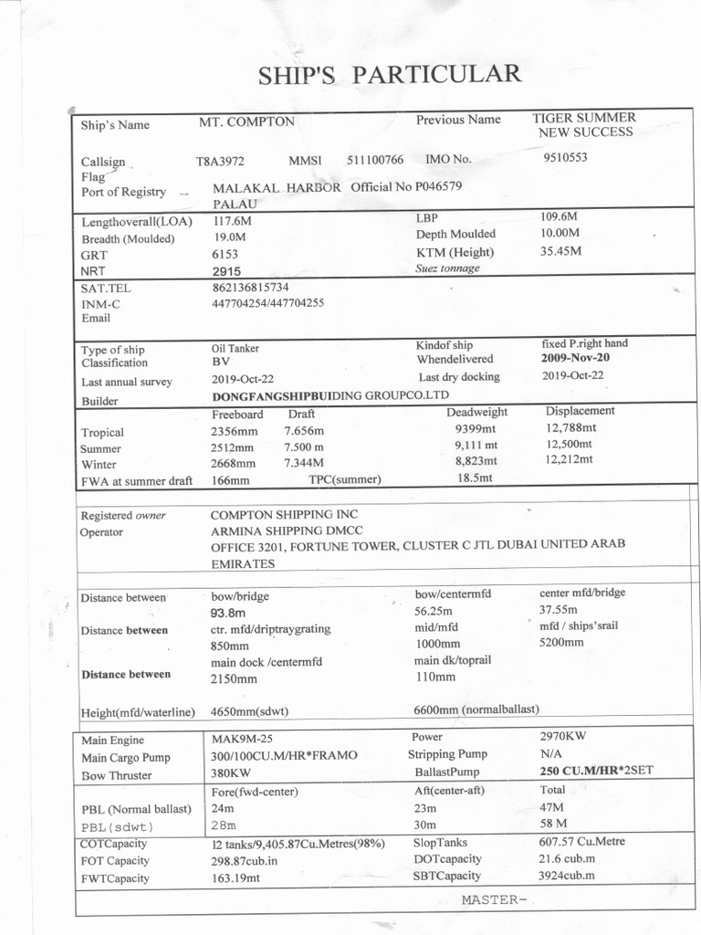 Ship Particular | PDF