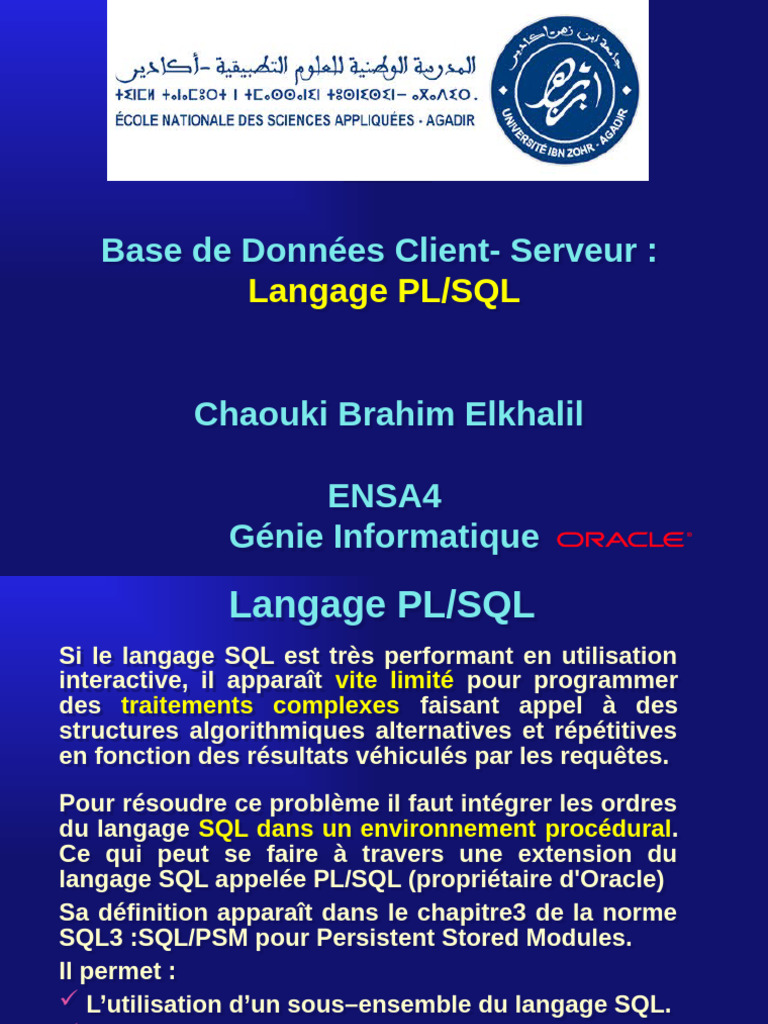 Langage PLSQL 2023 | PDF | PL/SQL | Langage de programmation