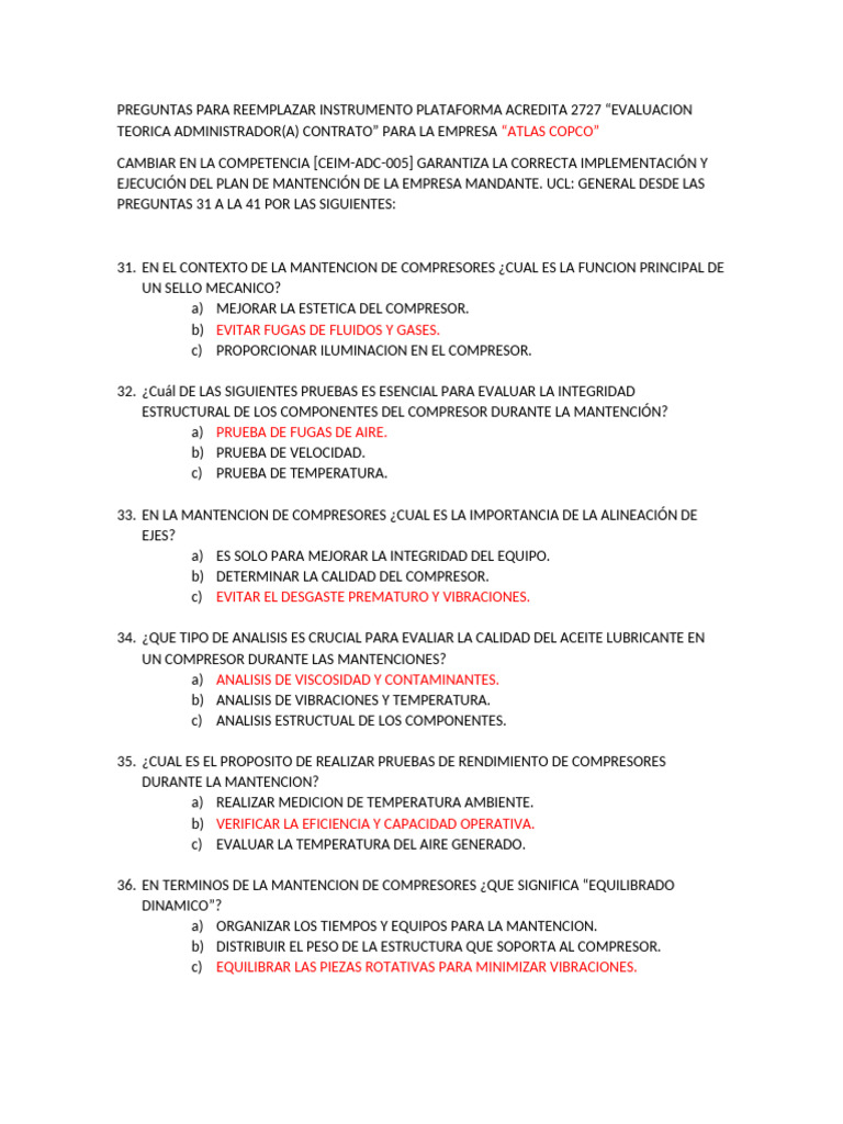 Preguntas para Reemplazar Instrumentos Plataforma Acredita Proyecto Teck | PDF | Evaluación ...