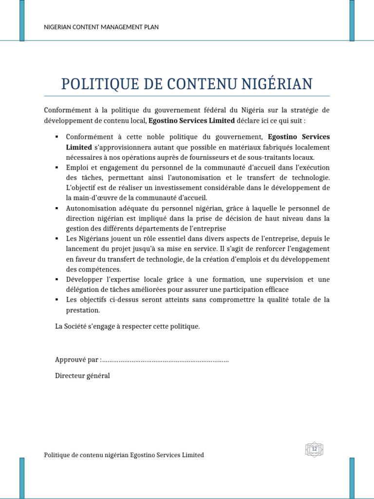 Plan de Gestion du Contenu Nigérian | PDF | Nigéria | Business