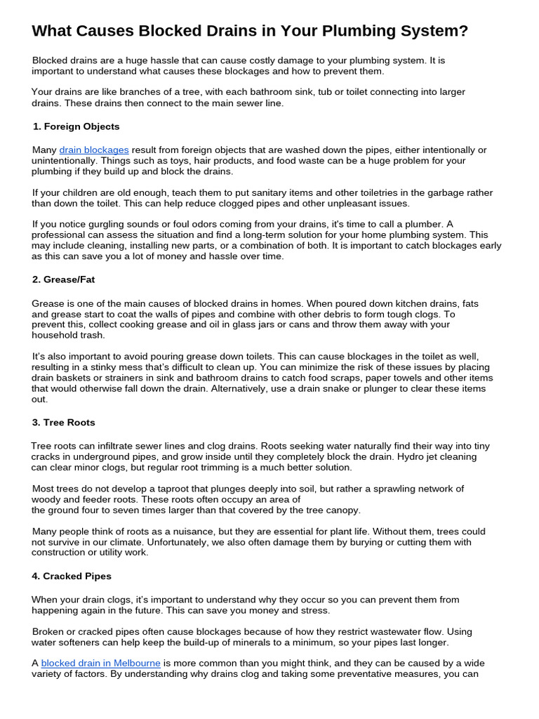 What Causes Blocked Drains in Your Plumbing System | PDF | Plumbing ...
