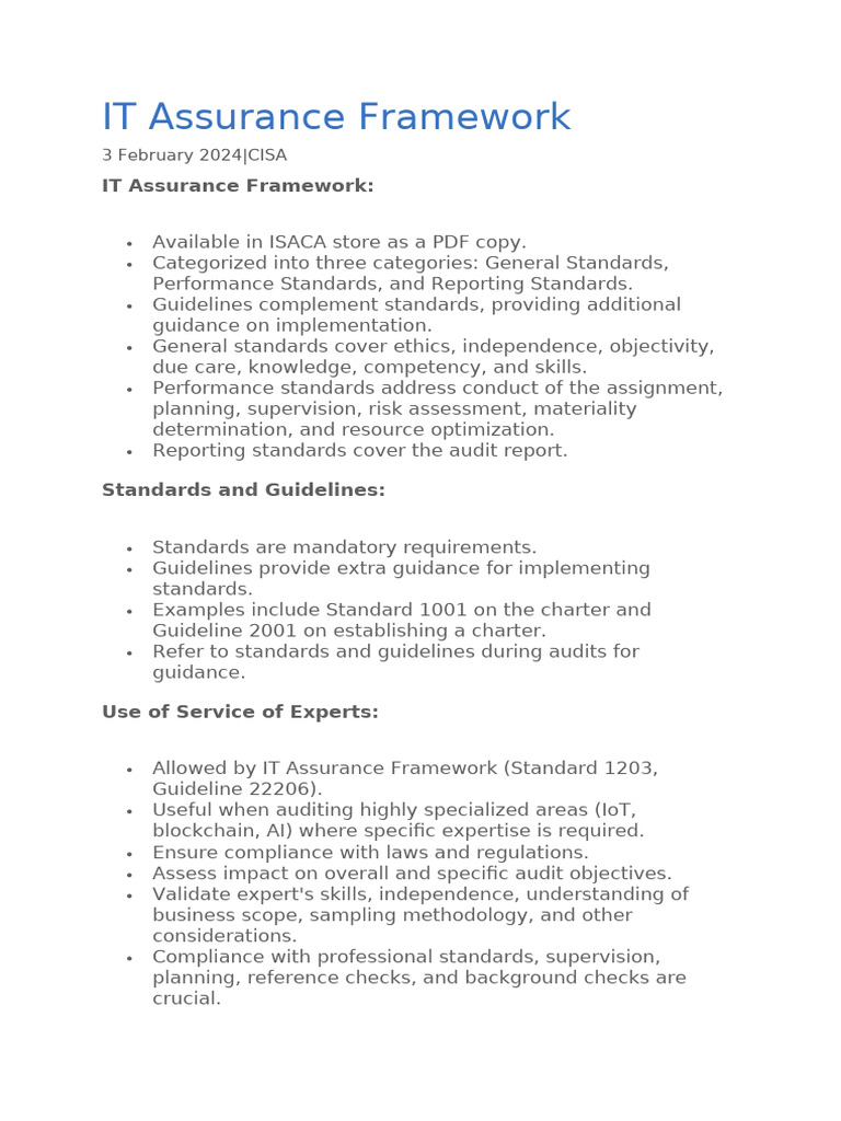 IT Assurance Framework Overview | PDF