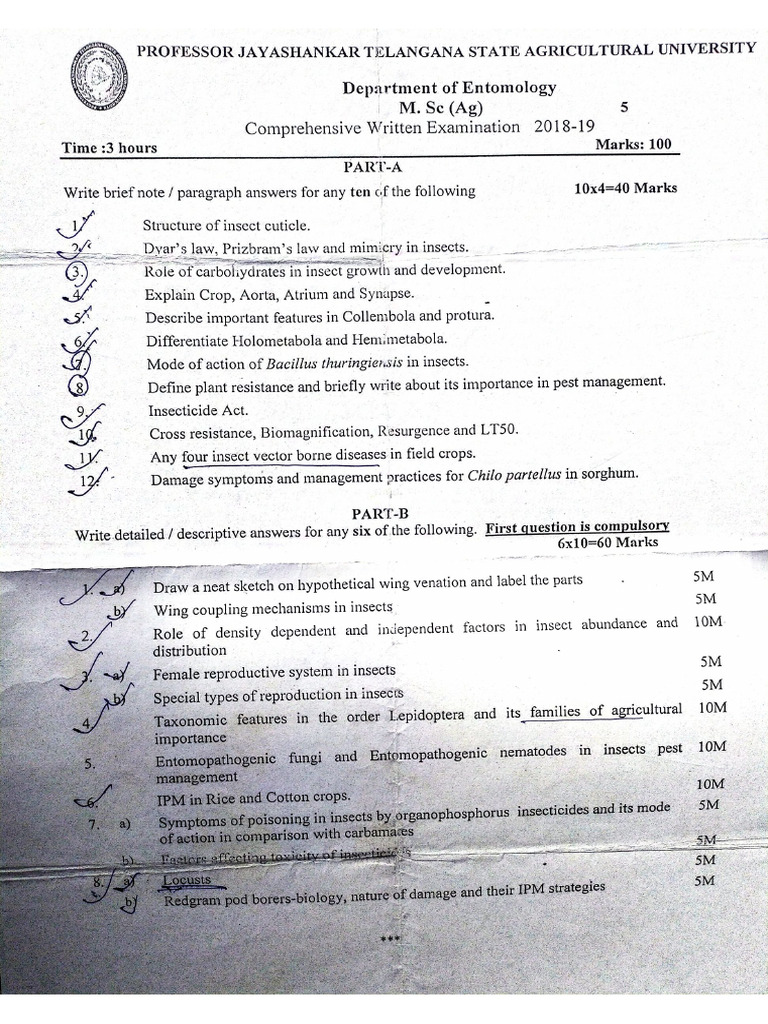 Previous Year Questions PJTSAU-1 | PDF