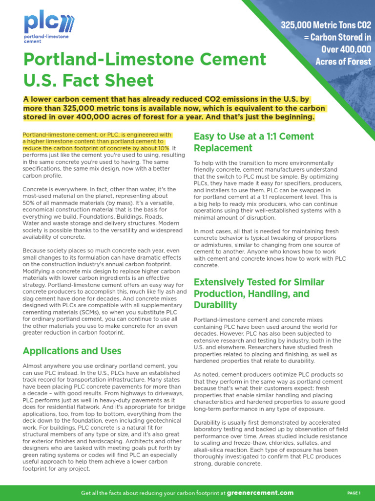Portland-Limestone Cement Fact Sheet | PDF | Cement | Concrete