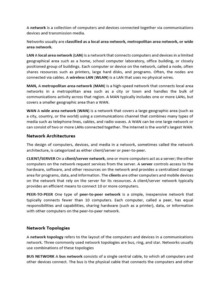 11 - Networks Classifications, Architectures and Topologies | PDF | Computer Network | Network ...