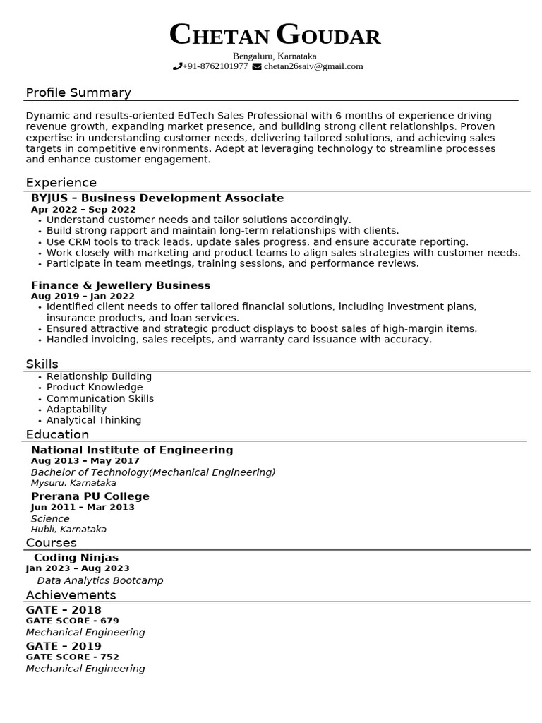 Chetan G Resume | PDF