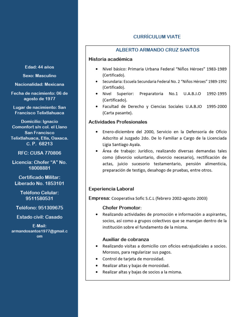 Curriculum - Alberto Armando Cruz Santos | PDF