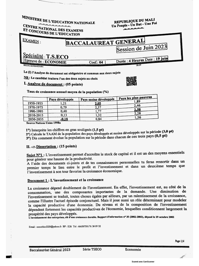 Sujet Économie BAC 2023 TSECO | PDF