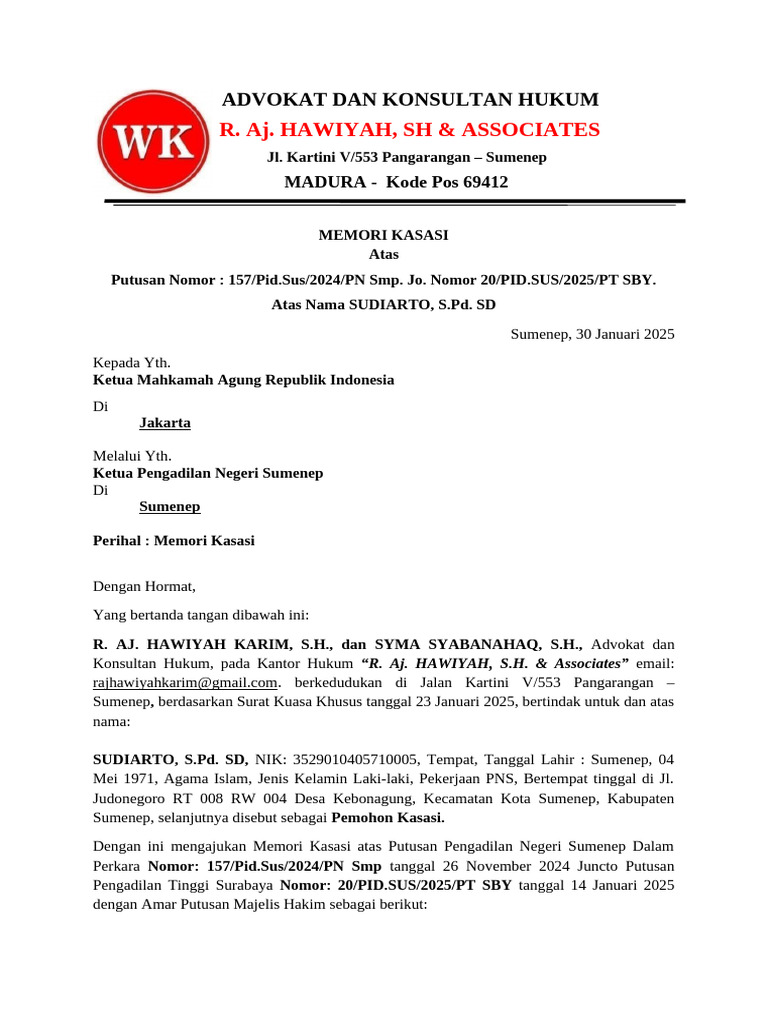 MEMORI KASASI SUDIARTO | PDF
